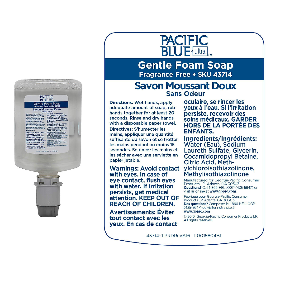 Pacific Blue Ultra Gentle Foam Hand Soap Refill (43714), Compatible Only With Pacific Blue Ultra Manual Dispenser, Dye and Fragrance-Free, 40.5 FL OZ, 4 Refills Per Case
