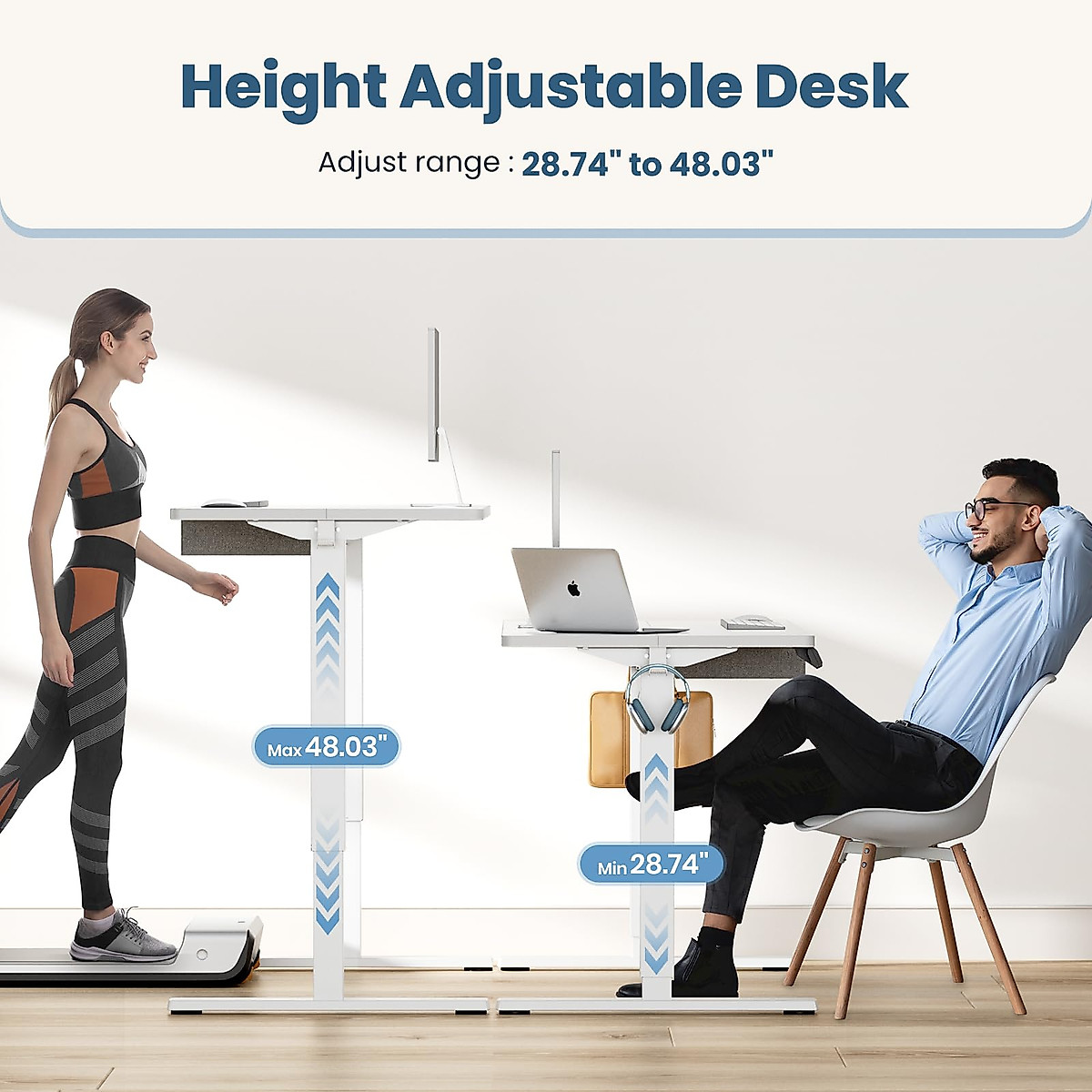 DUMOS 63 x 24 Inches Electric Height with Storage, Ergonomic Adjustable Memory Preset, Computer Stand Up Desk Suitable for Home Office, White, 63'' x 24''-Drawer