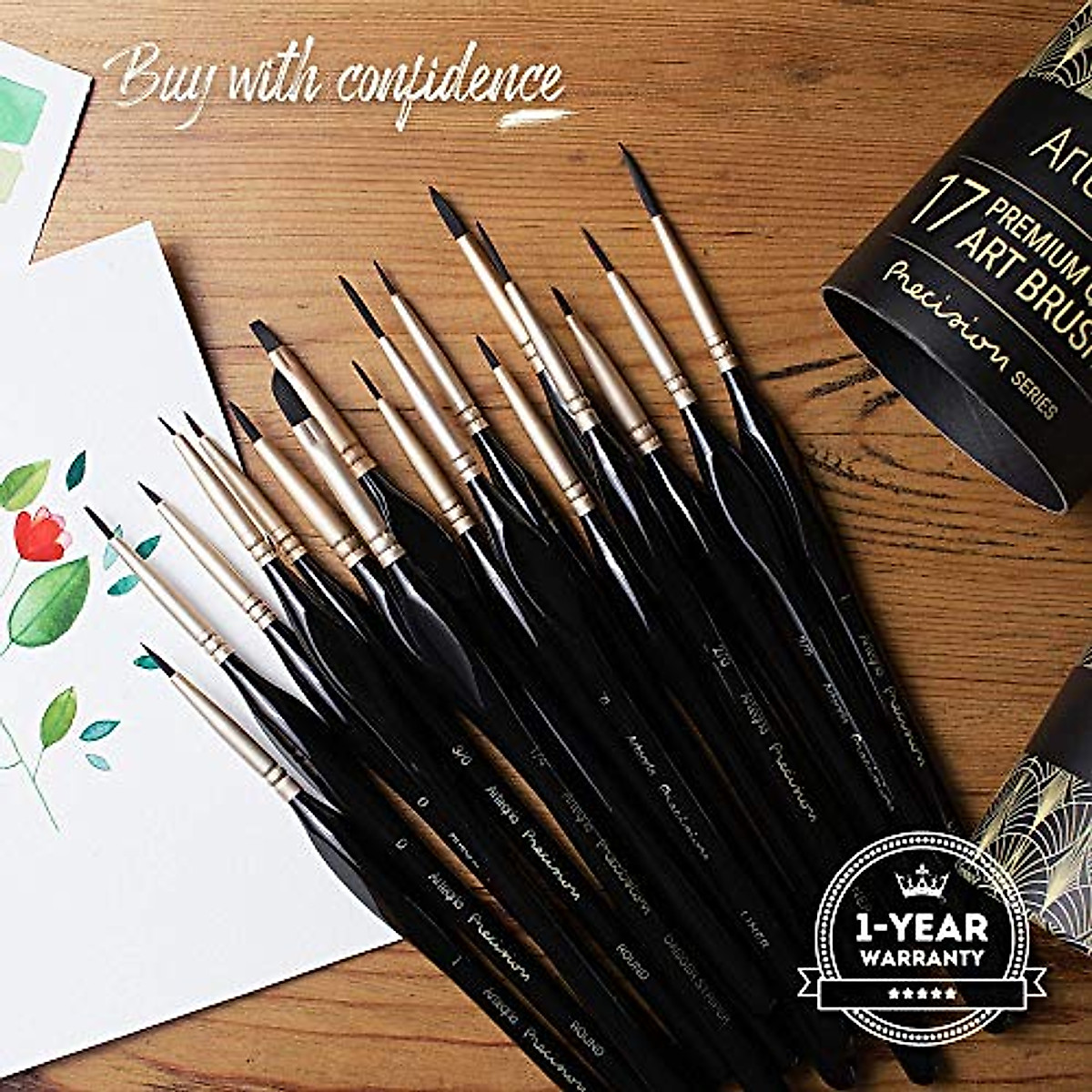 ARTEGRIA Detail Paint Brush Set - 17 Miniature Paint Brushes with Fine Tips Ergonomic Handles Dagger Brush for Small Scale Models Warhammer 40k DnD Paint by Numbers for Adults - Acrylic Watercolor Oil