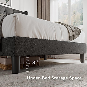 iPormis King Size Platform Bed Frame with Button Tufted Headboard, Upholstered Bed Frame with Solid Wooden Slats, 8" Underbed Space, No Box Spring Needed, Noise Free, Easy Assembly, Dark Gray