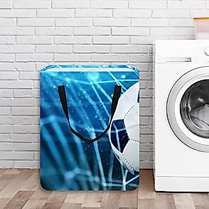 Soccer Ball in Goal Print Collapsible Laundry Hamper, 60L Waterproof Laundry Baskets Washing Bin Clothes Toys Storage for Dorm Bathroom Bedroom