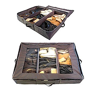 NDR Home XL Under Bed Boots Shoes Clothes Storage Organizer, Adjustable Dividers - Fits Tall Boots or 12 Pairs of Shoes - Compact space saving storage (Grey). Extra durable material, 36x25x6in.