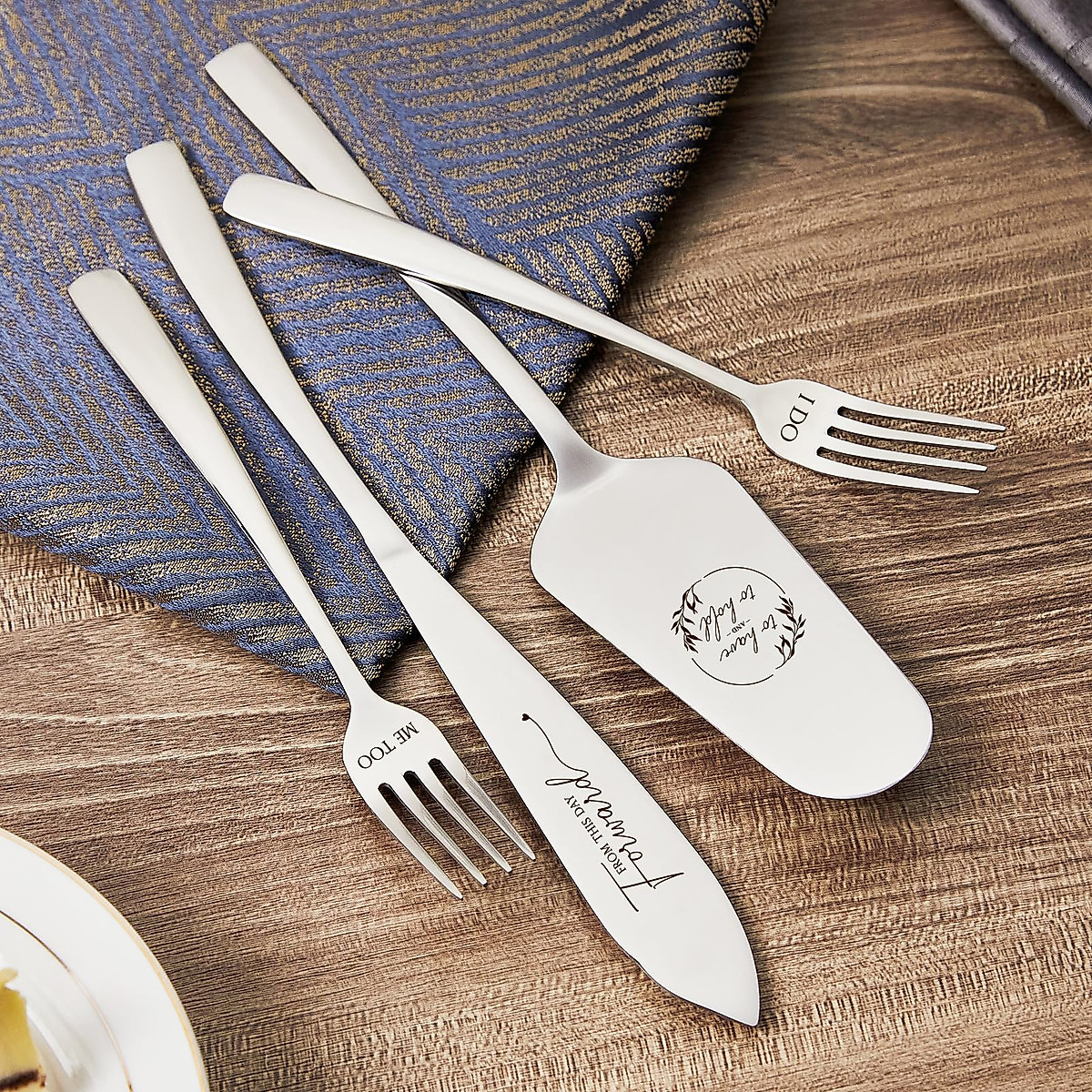 AW BRIDAL ME Too and I Do Wedding Cake Knife and Server Set with Forks, Engraved Cake Cutting Set Pie Dessert Servers Gifts for Wedding Anniversary Bridal Shower Engagement