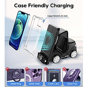 QFUP Forklift Wireless Charger Station for iPhone Charger for Apple Watch Charger for Airpods Charger, 6 in 1 Wireless Charging Station for Multiple Devices Apple Fast Wireless Desktop-Grey