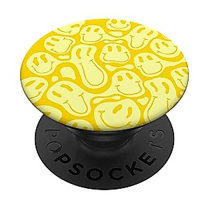 aesthetic trippy liquid swirl dripping yellow smile face PopSockets Swappable PopGrip