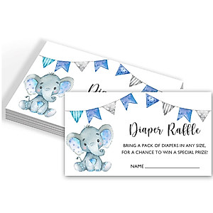 Yuzioey Boy Elephant Diaper Raffle Tickets and Sign, Elephant Baby Shower Game Cards, 50 Tickets and Matching Standing Sign, Diaper Raffle Tickets for Blue Elephant Baby Shower Invitations