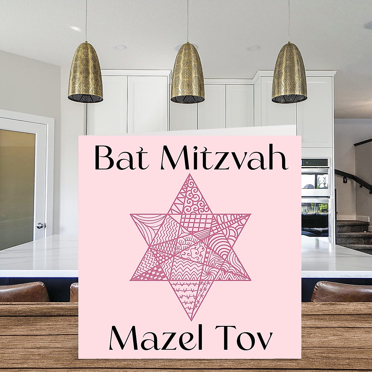 Bat Mitzvah Card for Girls Her - Zentangle Star of David - Mazel Tov, Good Luck Congratulations Gifts, Bat Mitzvah Gifts for Girls, 5.7 x 5.7 Inch Jewish Gifts Greeting Cards Bar Mitzvah Cards