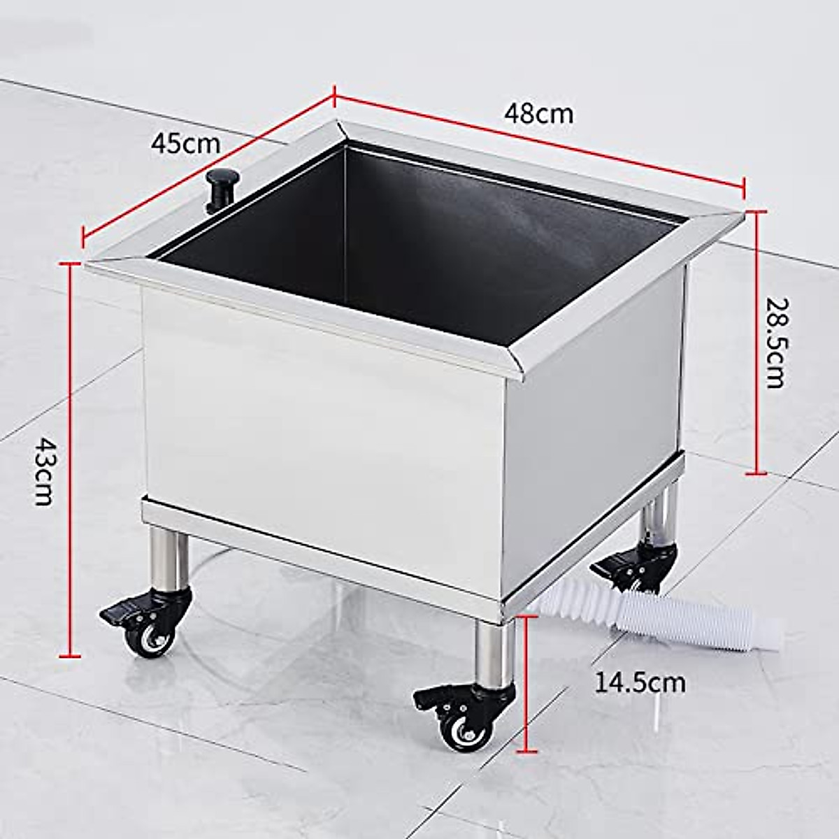 Stainless Steel mop Sink Mobile Commercial Mop Service Basin, FreeStanding Utility Tub Mop Bucket Laundry Room Slop Sink Wash Station, Home Balcony Sink Floor mop Pool,One-Click Drainage