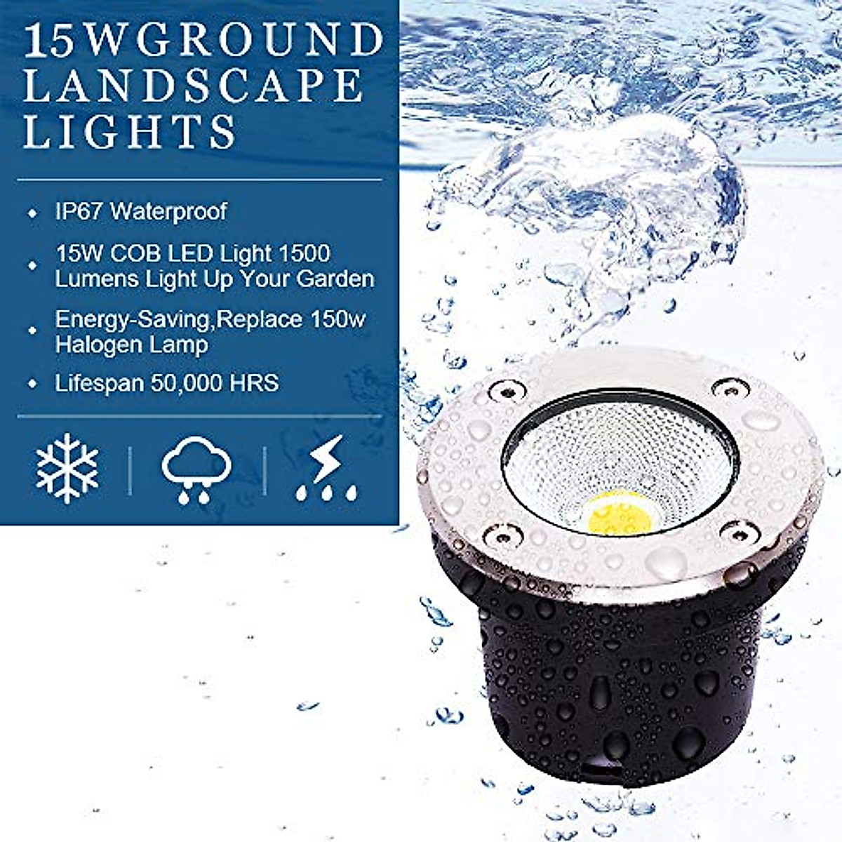 ELEGLO Low Voltage Led Landscape Lights 6 Pack Led Well Lights,15W 12V-24V Ground Lights IP67 Waterproof Landscape Lighting for Garden Lights Outdoor Step, Driveway, Deck(3000K Warm White)