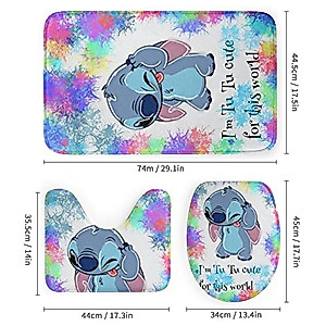 fmsnupz Cartoon Shower Curtain 4PCS Set, Cute Bathroom Decor with Non-Slip Rugs, Toilet Lid Cover and Bath Mat, Waterproof Fabric Shower Curtains with 12 Hooks, 70.8"x70.8"