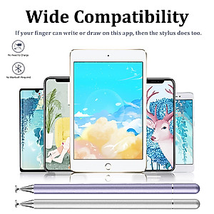Stylus Pen for iPad, LUNTAK Stylus Pens for Apple/iPhone/Ipad pro/Mini/Air/Android/Microsoft/Surface All Capacitive Touch Screens Universal with 4 Replacement Tips (2 Pcs, Purple and Silver)
