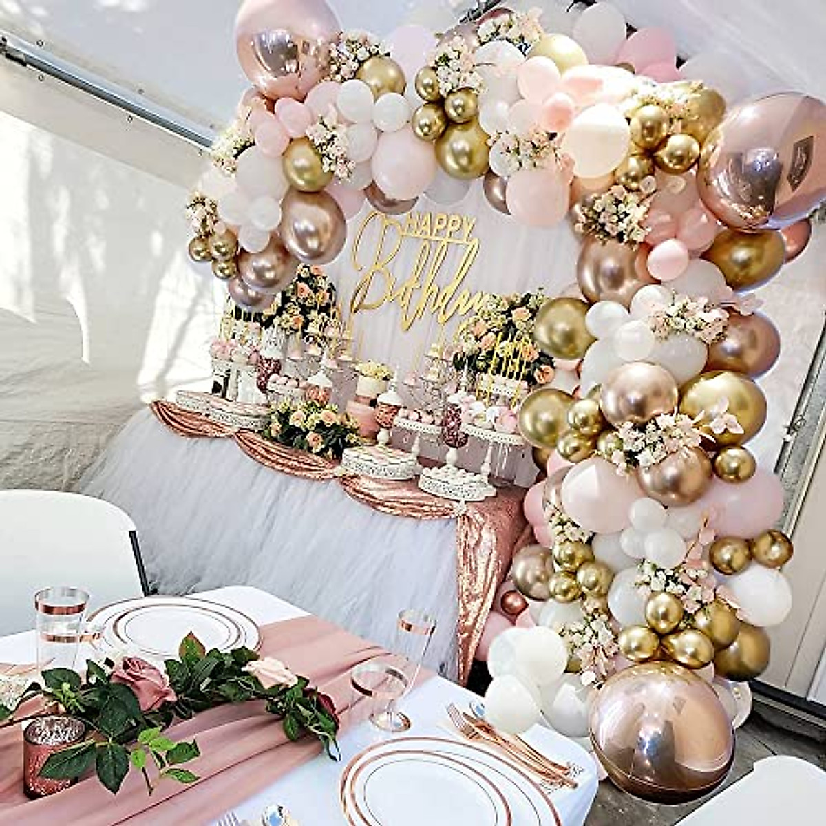 126pcs Pink Rose Gold White Balloons Garland Arch Kit,with 18inch 4D Rose Gold Foil balloon Set,for Girl Princess Birthday Party Wedding Bridal Shower Anniversary Baby Shower Background Decoration