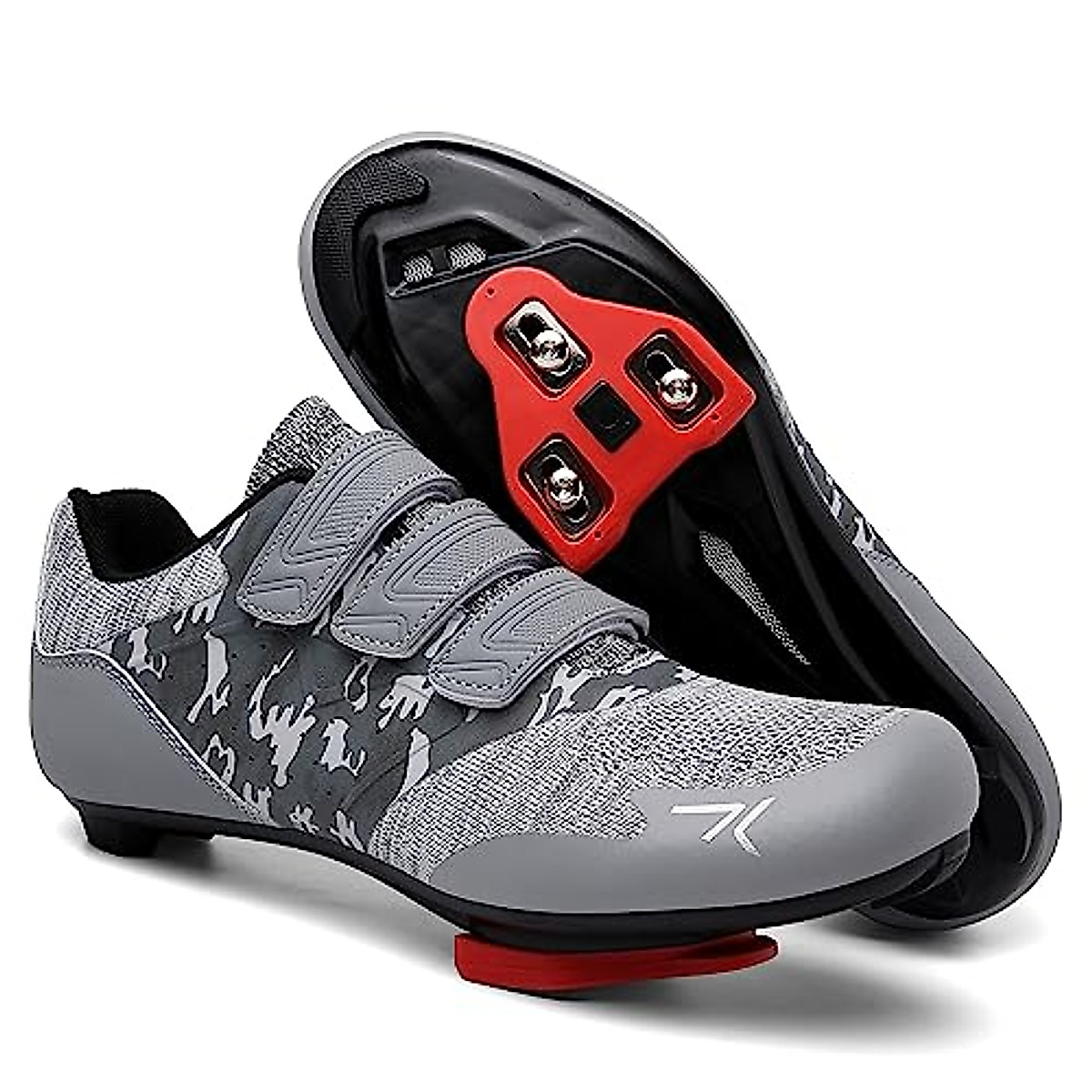 Ksloutdoor Peloton Unisex Cycling Shoes Women Bike Outdoor Sports Shoes Road Bike Cycling Shoes for Men SPD Indoor Peloton Bike Shoes Compatible SPD Cleats Riding Shoe Gray Size 8/9.5