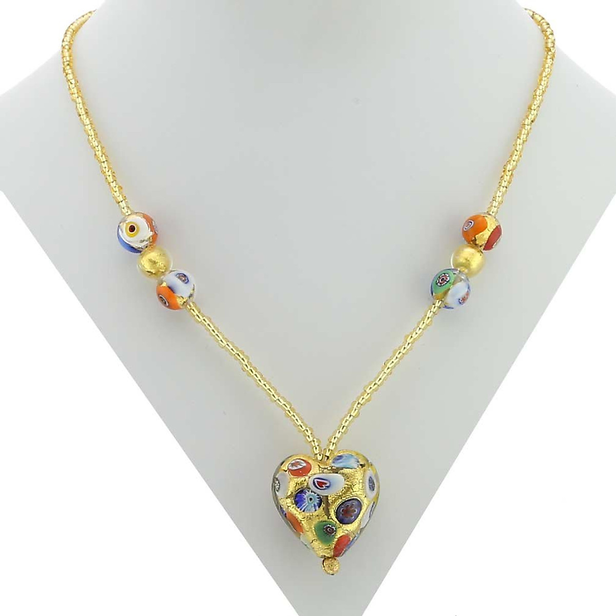 GlassOfVenice Murano Glass Heart Necklace - Klimt