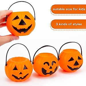 3 otters 12PCS Halloween Pumpkin Buckets, Pumpkin Candy Buckets with Handle Trick or Treat Pumpkin Baskets for Halloween Decorations Candy Bag Fillers Party Supplies