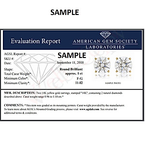 AGS Certified 1cttw Fine Diamond Stud Earrings in 14K Yellow Gold with Screw Backs (F-G Color, I1-I2 Clarity)
