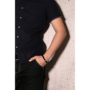 MEALGUET Stainless Steel Cuff Medical Alert ID Bracelet Open Metal Custom Medic Identification Cuffs Bangle for Men Women,7.7-8 Inches,Black Ion Plated