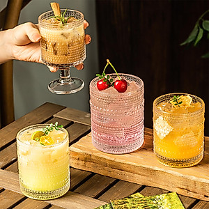 KEMORELA Vintage Glassware Drinking Glasses Set of 4, Hobnail Drinking Glasses, bar glasses, Embossed Design Glassware for Beverages, Beer, Cocktail, Whiskey, Juice and Various Mixed Drinks