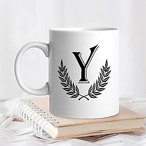 ENEDNATE Funny White Ceramic Coffee Mug 11oz Letter Initial Monogram Alphabet Y Coffee Cup Humorous Tea Milk Juice Mug Novelty Gifts for Colleagues Girl Boy Dad Mom