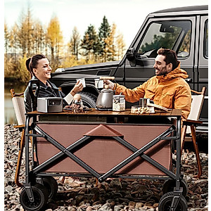 Collapsible Foldable Wagon with 440lbs Weight Capacity, Heavy Duty Folding Utility Garden Cart with Big All-Terrain Beach Wheels with Aluminum Table Plate