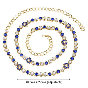 Aheli Ethnic Faux Stone Waist Charm Jewelry Kamar Patta Belly Chain Indian Traditional Sari Saree Belt for Women (Blue)