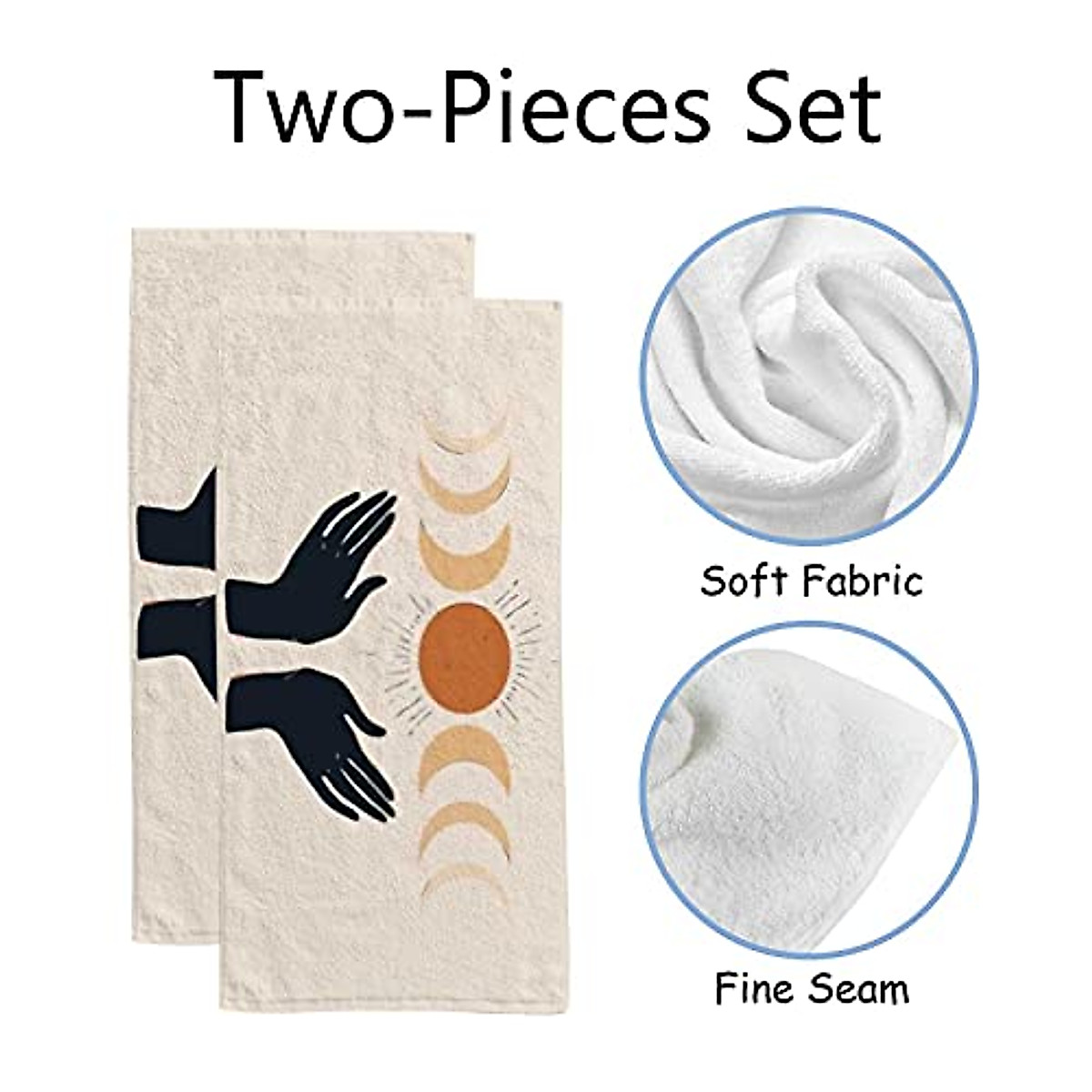 Kuizee Microfiber Hand Towel Face Towels Set of 2 Bohemian Aesthetic Hands Moon Phases Pink Quick-Dry Highly Absorbent Ultra Soft Bathroom Kitchen 30X15 Inch