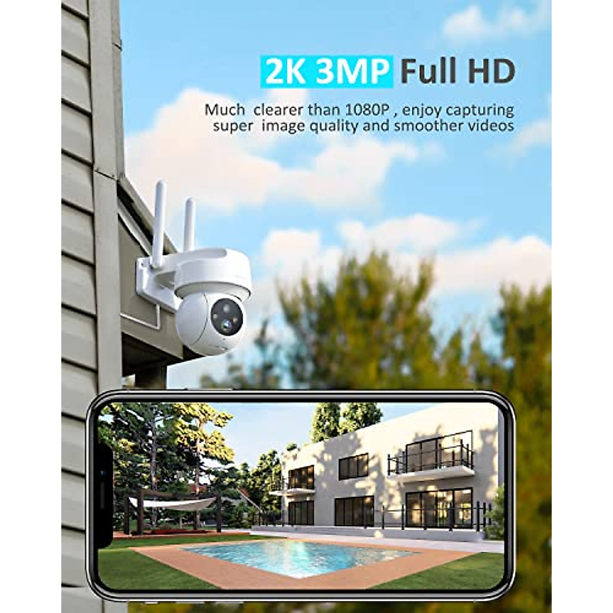 acelerar 2K Security Camera Outdoor - 3MP Color Night Vision Video Surveillance Cameras, Pan & Tilt 360degree View with Motion Detection Wi-Fi Home System, Smart Alerts,Micro SD Card&Cloud Storage