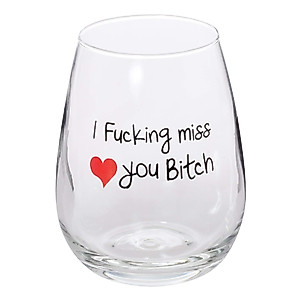 Artisan Owl I Fucking Miss You Bitch and You're My Favorite Bitch To Bitch About Bitches With 17 oz Stemless Wine Glass