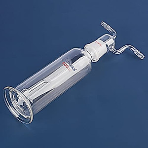 Labasics Gas Washing Bottle, Borosilicate Glass 34/34 Stopper Gas Bubbler Gas Washing Bottle with Fritted Disc and 8 mm OD Inlet/Outlet Hoses, 500 ml
