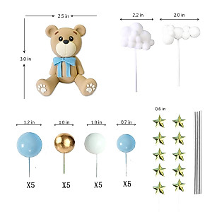 Bear Cake Toppers Bear Balls Cake Decorations with Stars Clouds Cake Toppers for Boy Girl Baby Shower Birthday Party Decorations (Blue Bear Set)
