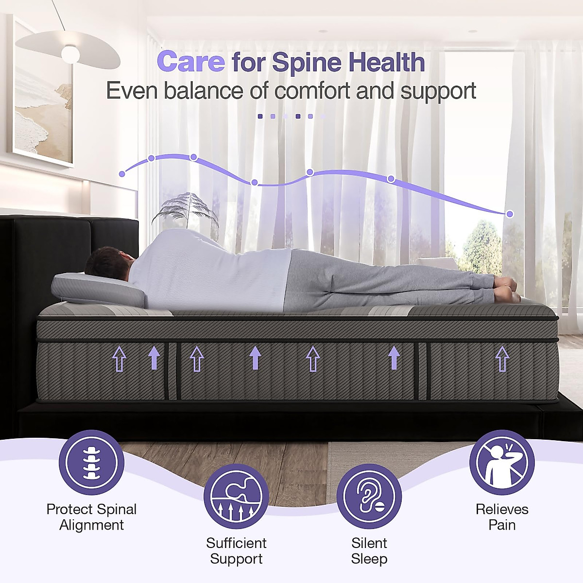 Lechepus Queen Mattress, 14Inch Plush Soft Memory Foam Hybrid Mattress, Queen Size Memory Foam with Pocket Spring Mattresses, Supportive Mattress in Box for Pressure Relief, CertiPUR-US, 10 Years