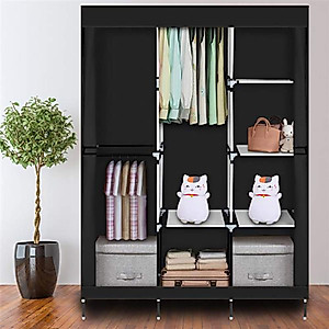 yimingli Portable Clothes Wardrobe Closet Storage Organizer Shelf with Non-Woven Fabric and Hanging Rod(71 inch Black)