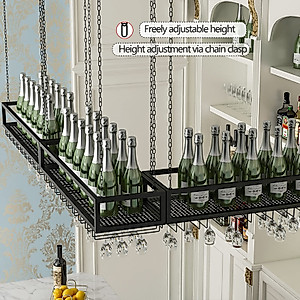 Ceiling Metal Iron Chain Wine Glass Rack, Hanging Wine Glass Holder, Adjustable Wine Rack with Glass Holder, Matte Black Stemware Rack