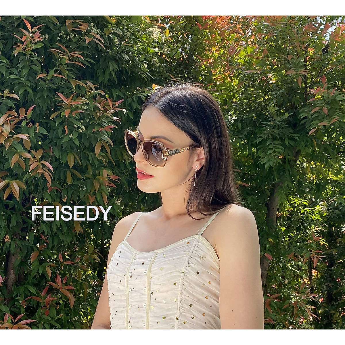 FEISEDY Polarized Women Square Sunglasses Sparkling Composite Shiny Frame B2289