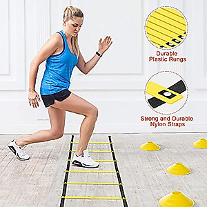 X-UMEUS Agility Ladder Speed Training Equipment Set - Includes 20ft Agility Ladder, Resistance Parachute, 4 Agility Hurdles, 12 Disc Cones for Training Football Soccer Basketball Athletes