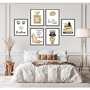 Gorgeous Fashion Wall Art Fashion Wall Decor Gold Bedroom Decor Girls Room Decor Bathroom Wall Decor Art Poster Perfume High Heels Poster Print Fashion Women Wall Decor (8x10 in Unframed, Black Gold)