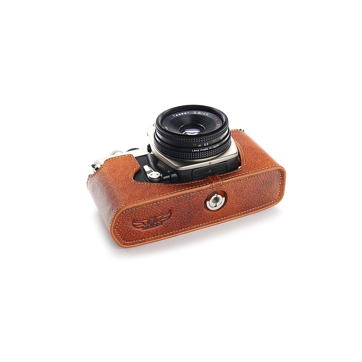 Contax S2 Case, BolinUS Handmade Genuine Real Leather Half Camera Case Bag Cover for Contax S2 Camera with Hand Strap (LavaBrown)