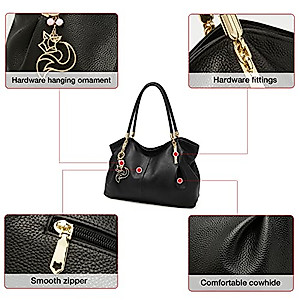Genuine Leather Handbags for Women Top-handle Bags with Keyring Jewelry Decoration Women's Shoulder Bags Large Totes Purses
