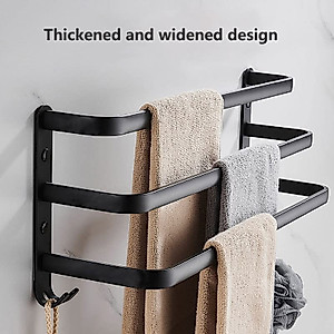 Kindream 3 Tier Towel Bars Hanger Rack Aluminum Towel Holder, 3-Tier Ladder Adhesive Towel Rack Storage Organizer Wall Mounted Space Saving for Bathroom Kitchen Hotel,Black 24Inch