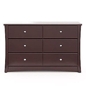 Storkcraft Crescent 6 Drawer Double Dresser (Espresso) – GREENGUARD Gold Certified, Dresser For Nursery, 6 Drawer Dresser, Kids Dresser, Nursery Dresser Drawer Organizer, Chest of Drawers