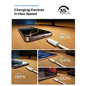 LISEN for iPhone 16 15 USB C to USB C Fast Charging, 60W USB C Cable Type C Fast Charging Cable for iPhone 16 15,Samsung Galaxy S25 Ultra Plus S24 S23 iPad Pro 13 12.9inch, iPad Air 5,White 3Pack 6FT