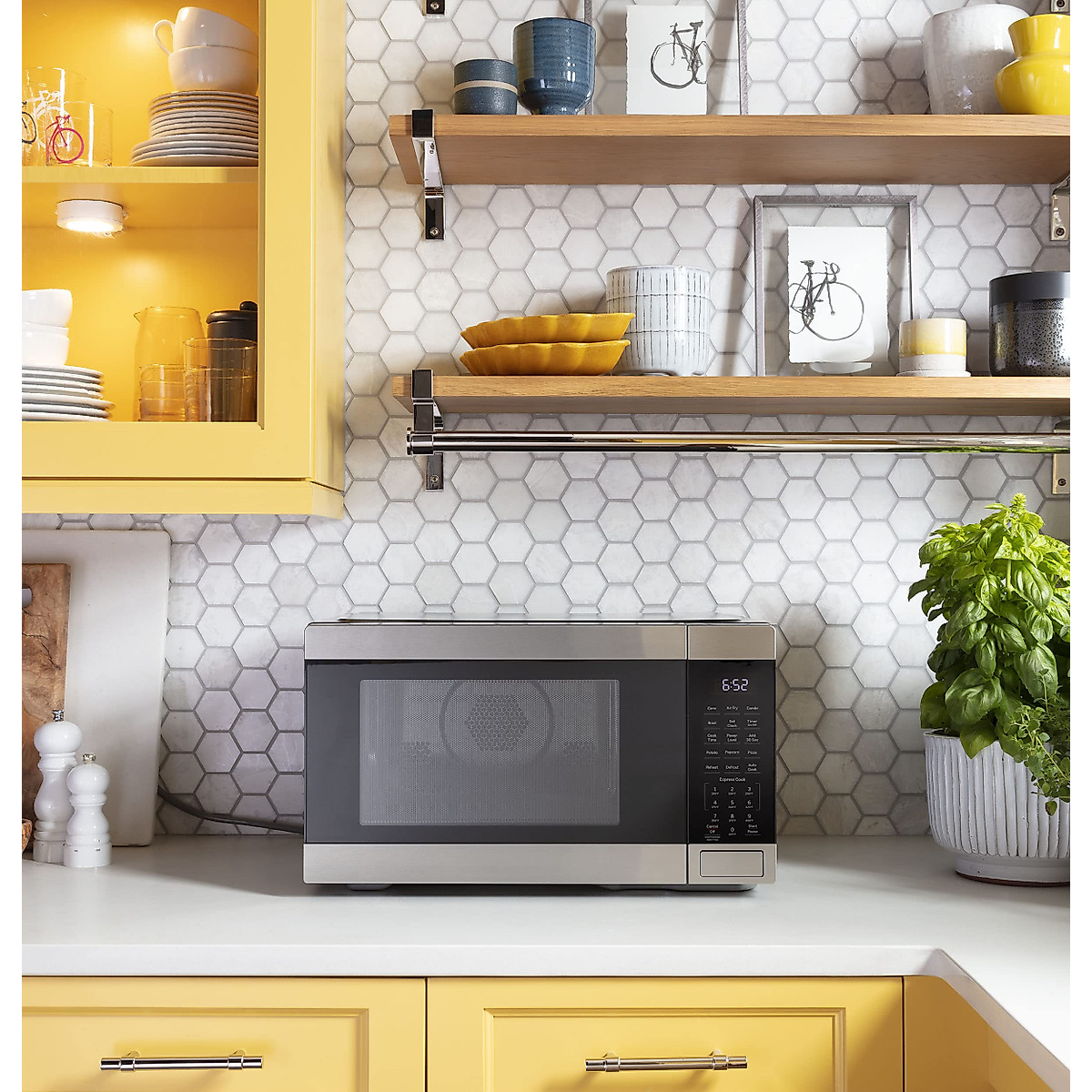 GE 3-in-1 Countertop Microwave Oven | Complete With Air Fryer, Broiler & Convection Mode | 1.0 Cubic Feet Capacity, 1,050 Watts | Kitchen Essentials for the Countertop or Dorm Room | Stainless Steel