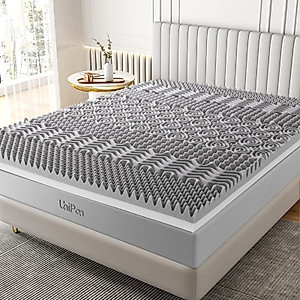 UniPon 4 Inch Egg Crate Memory Foam Mattress Topper, Charcoal Infused Medium Firm Mattress Topper, 7 Zones Foam Bed Topper, CertiPUR-US Certified (Full)