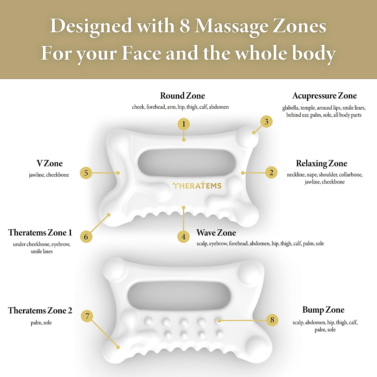 THERATEMS Natural Ceramic gua sha Massage Tool, face and Body guasha, Lymphatic Drainage Trigger, guasha Board, face Lift, Muscle Relief Massage Board