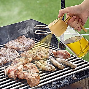 BSTKEY 17oz Olive Oil Dispenser Bottle for Kitchen, 2 in 1 Oil Dispenser and Oil Sprayer for Cooking, Oil and Vinegar Dispenser for Air Fryer BBQ Salad Baking Roasting, Orange