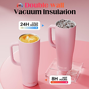 FOHGEE 40oz Tumbler with Handle and Straw Lid【Magnetic lid + Removable built-in straw】100% Leak-proof Travel Coffee Mug, Stainless Steel Insulated Cup, Keeps Cold for 24Hrs (ChillWave Pink Dream)