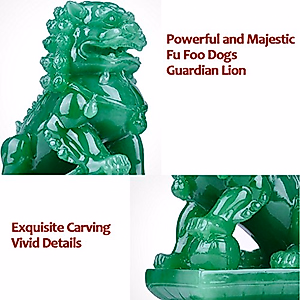 Briskfeel Amperer Feng Shui Porsperity Statues 2 PCS Fu Foo Dogs Pair of Green Guardian Lion Best Housewarming Congratulatory to Ward Off Evil Energy Home Feng Shui Decor