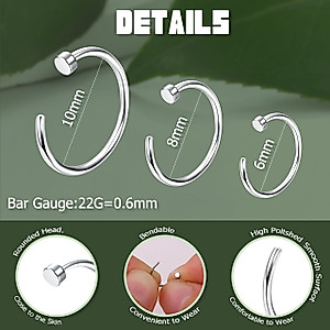MILACOLATO 18pcs 22G 316L Surgical Steel C-shape Nose Hoop for Men Women Flat Disc Thin Nose Ring Cartilage Tragus Ear Piercing Set Colorful