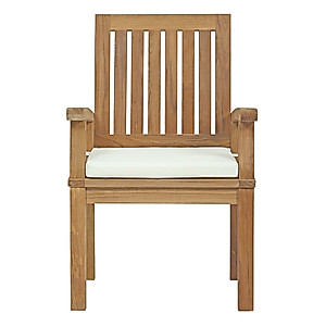 Modway EEI-2701-NAT-WHI Marina Premium Grade A Teak Wood Outdoor Patio, Dining Armchair, Natural White
