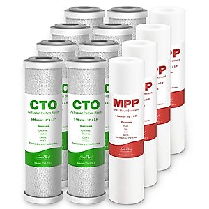 SimPure Sediment and Carbon Filter Combo Set, 5 Micron 10 x 2.5" Standard 3 stages RO Filters Replacement Cartridge